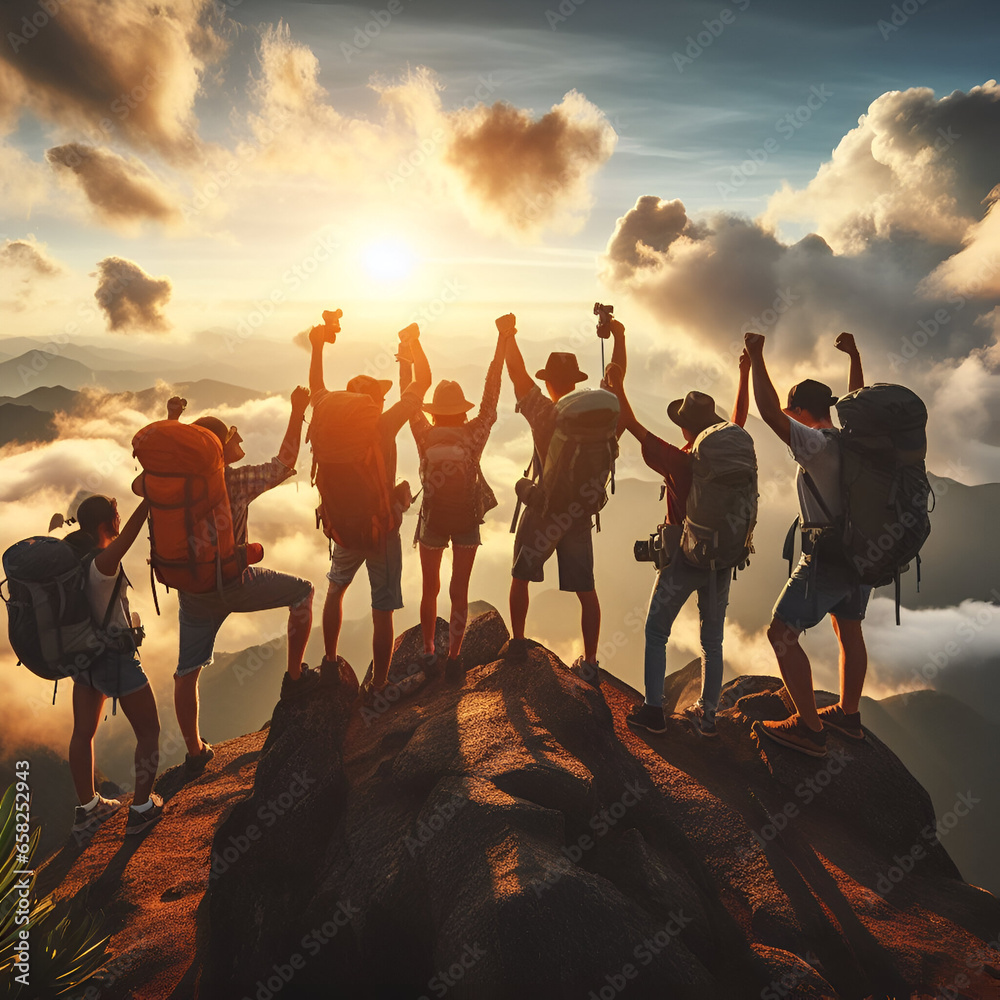 Together, a Group Team of Precision People Climbers Scaling the Summit ...