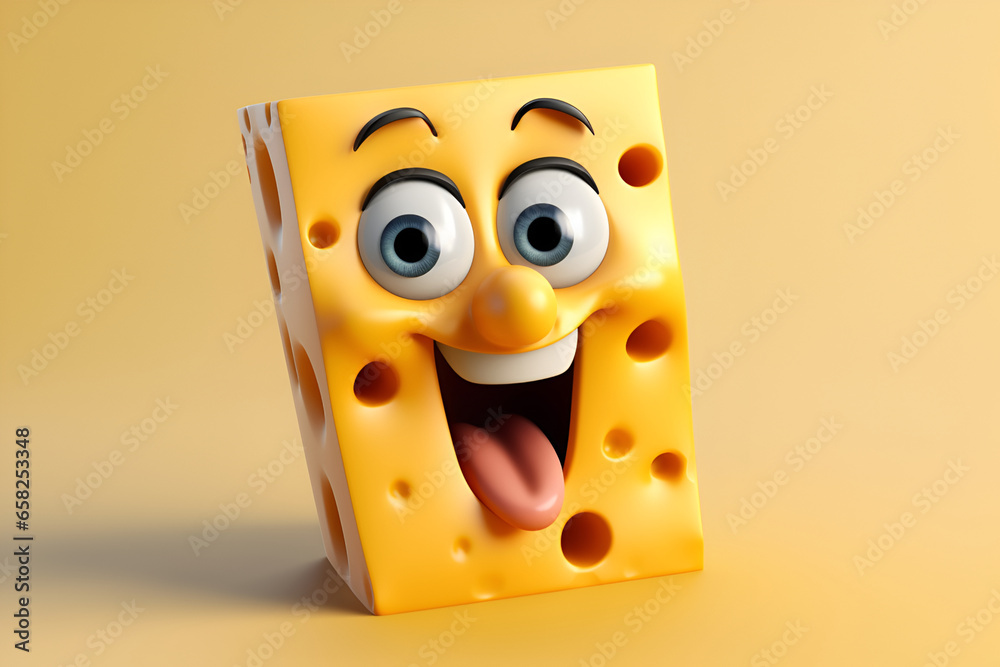 Funny happy cute smiling cheese with nose for kids restaurant menu ...