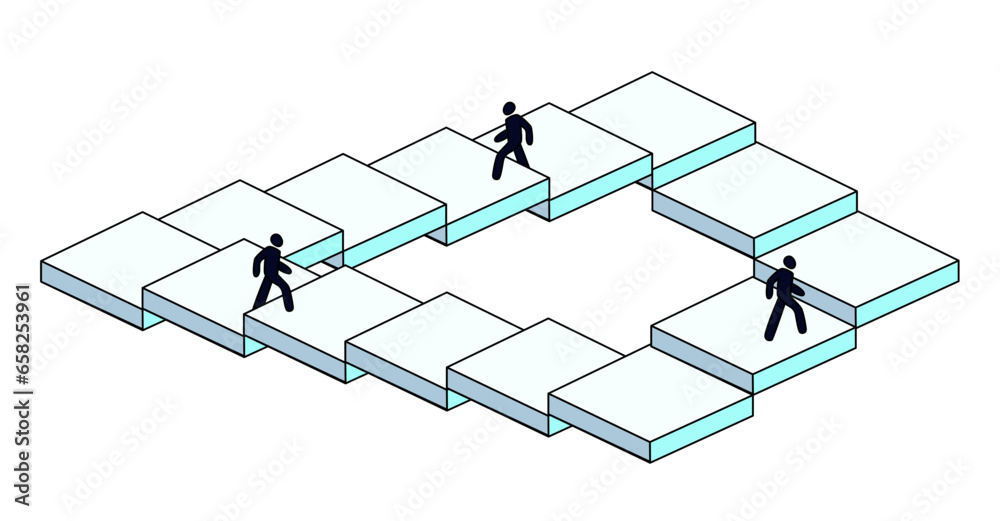 People walking up Penrose stairs. Impossible staircase, optical ...