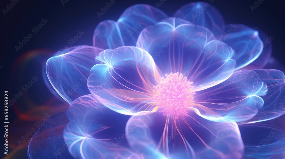Digital futuristic flower wallpaper, neon light glow blossom wireframe ...