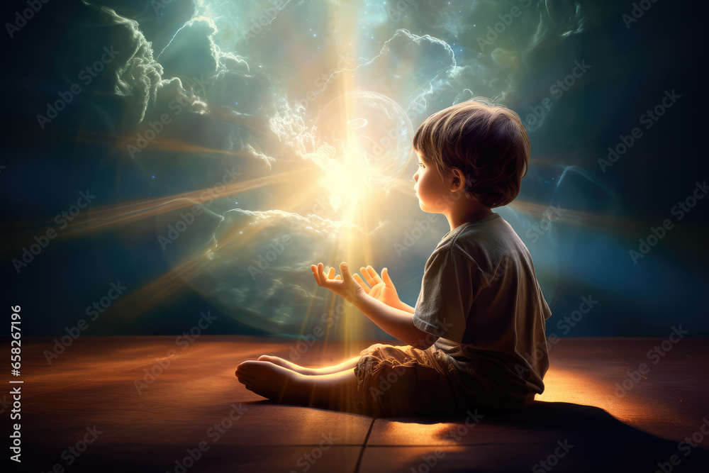 Child kneeling in prayer to god Stock Illustration | Adobe Stock