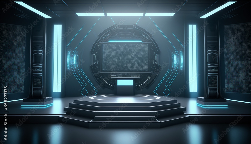 3D Rendered Sci-Fi Silver Metallic Stage Podium: An Elegant Shining ...
