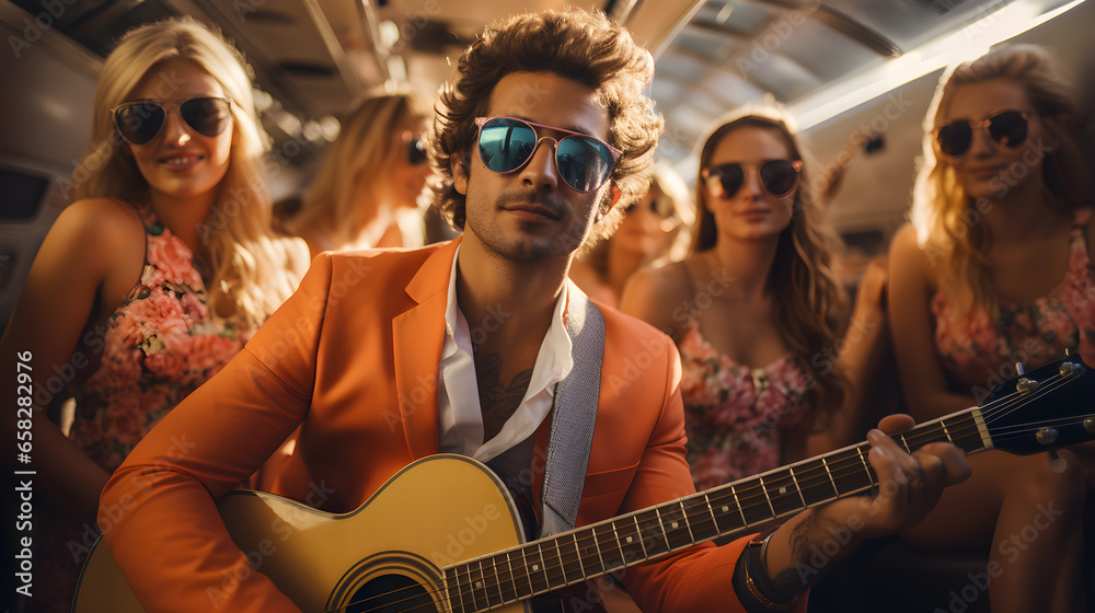 Foto de Rock star lifestyle. Handsome guitarist and his glamorous ...
