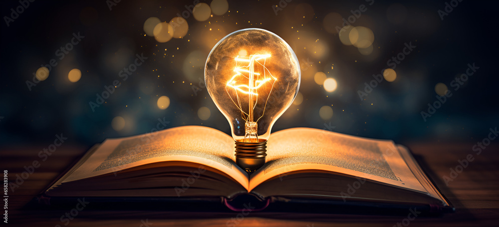 Captivating night photography of a lightbulb illuminating atop an open ...
