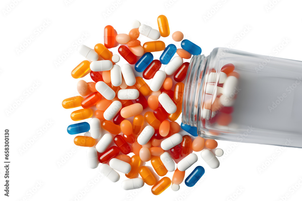 A Set of Capsules, Pill Bottles, and Pharmacy Containers Illustrating ...