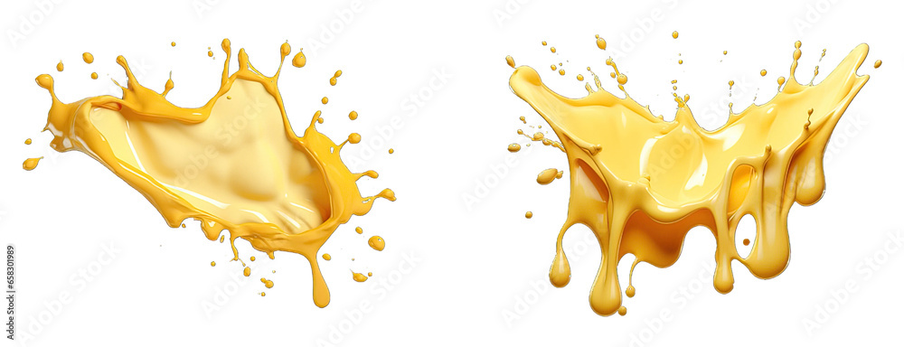 Melting cheese splash with droplets and bubbles, isolated on a ...