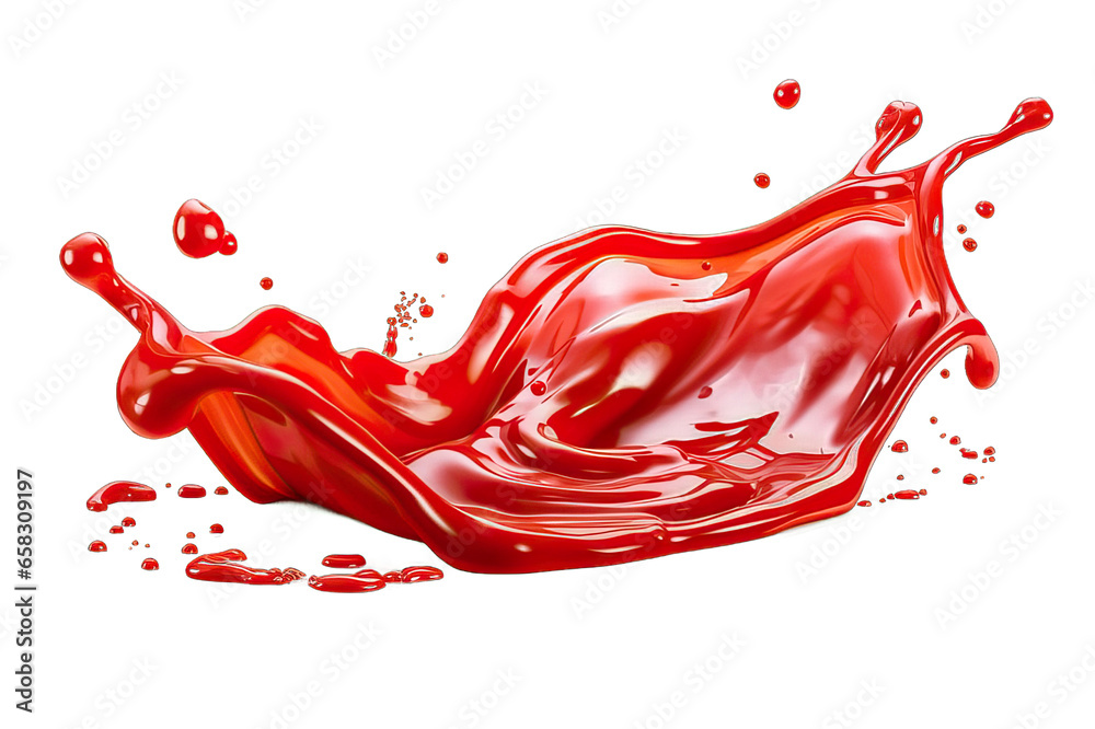 ketchup splash with droplets and bauble, isolated on a transparent ...