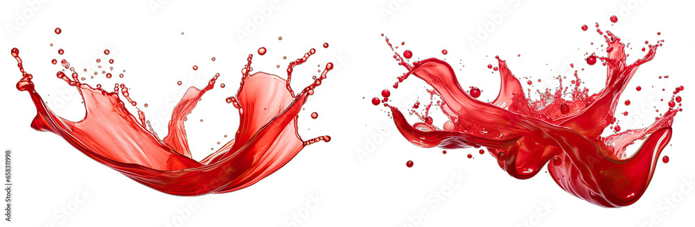 syrup red splash with droplets and bauble, isolated on a transparent ...