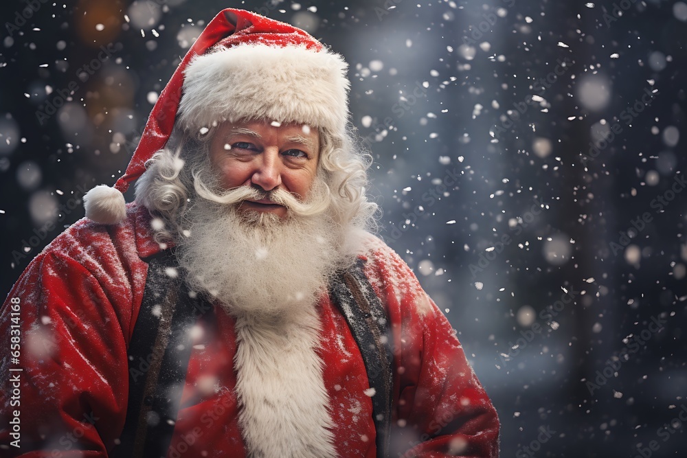 santa claus standing snow beard red jacket magic list interconnected ...