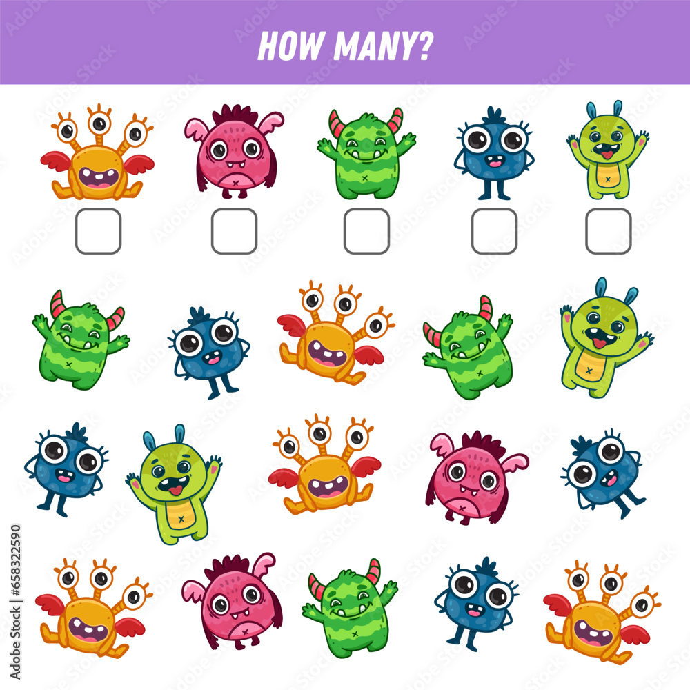 How many cartoon monsters are there. Count the number of monsters. Math ...