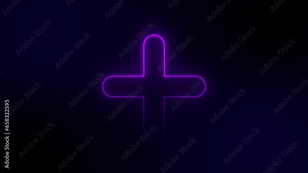 Plus neon sign , Blue Neon Glowing Symbol on Black Background. 4k ...