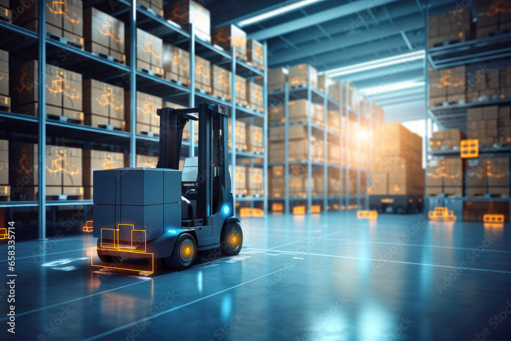 Automated Forklift doing storage in a warehouse managed by machine ...