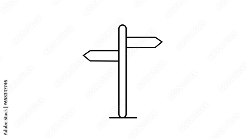 Road Sign Direction Outline Animation. Directional Roadsign to Left and ...