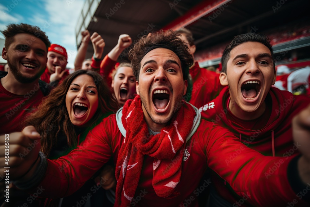 People supporters at a sports event stadium cheering and supporting ...
