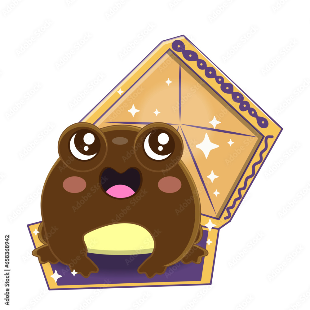 Cute chocolate frog sitting in a box illustration in cartoon style ...