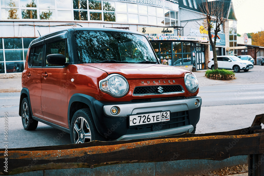 Ryazan, Russia - October 5, 2023: Front view of Suzuki Hustler car on a ...
