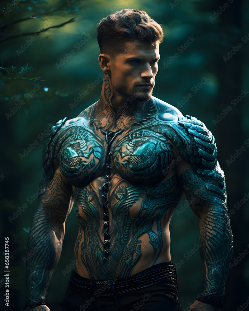 Sexy Alien Romance, sci-fi hero, muscular man with alien armour Stock ...