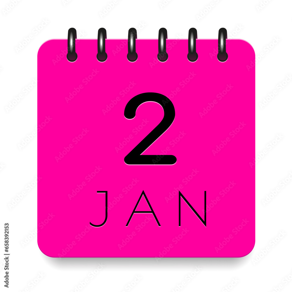 Vecteur Stock 2 day of the month. January. Pink calendar daily icon ...