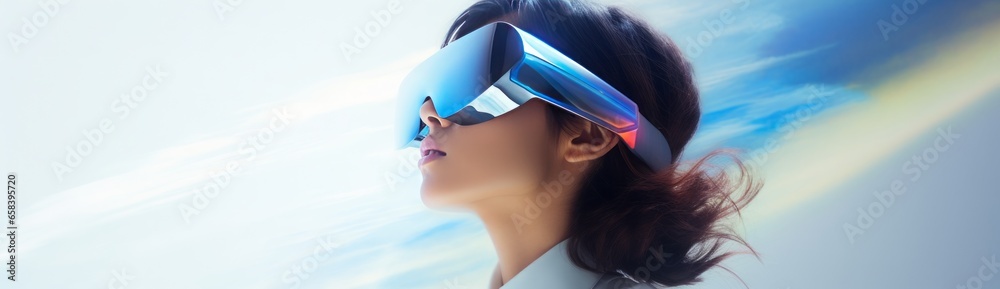 Woman Using Virtual Glasses with a Prism, Embracing Augmented Reality ...