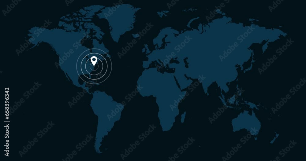 World Map Animation in 4K Video. White Map Pin on Washington, D.C With ...