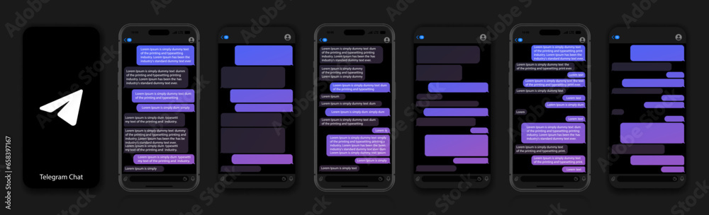 Telegram mockup on a black background. Telegram on social media screen ...