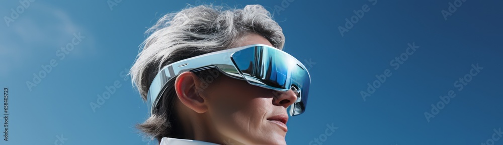 Woman Using Virtual Glasses with a Prism, Embracing Augmented Reality ...