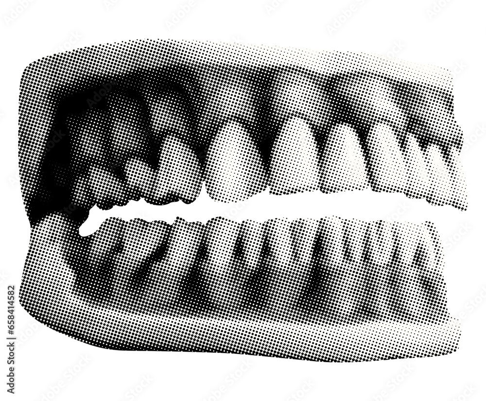 human jaw with teeth isolated halloween retro grunge halftone dotted ...