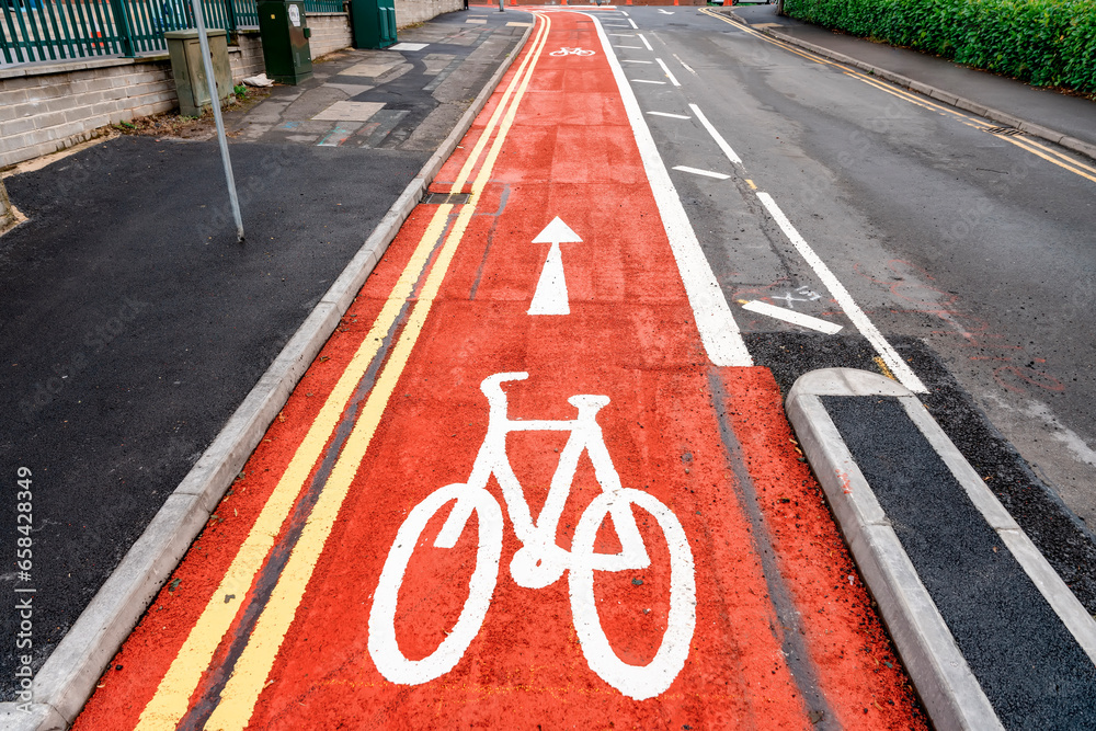 New cycling path made of red asphalt as part of 10 minutes city ...