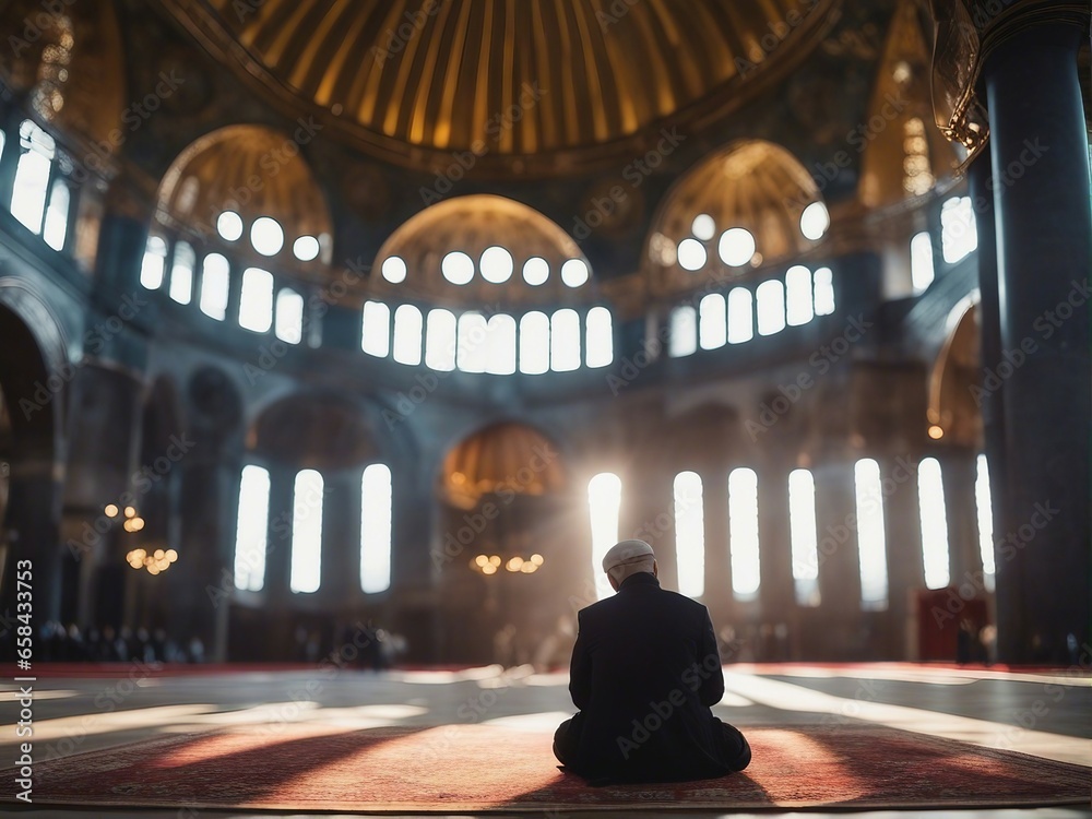 Muslims worshiping in the mosque, back view Stock Photo | Adobe Stock