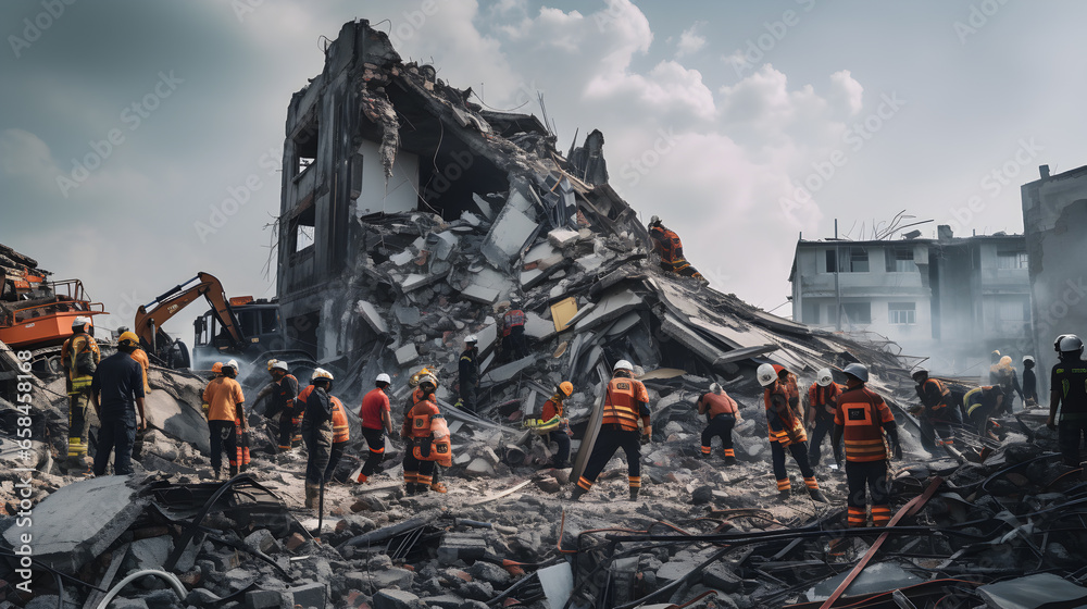 Rescuers are rescuing victims from the rubble of collapsed buildings in ...