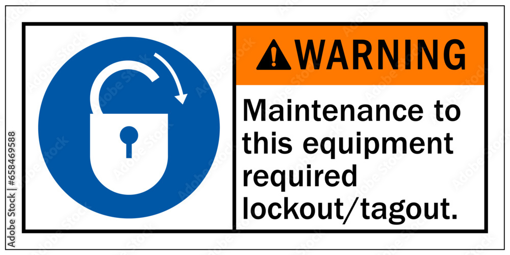 Machinery service warning sign and labels maintenance to this equipment ...