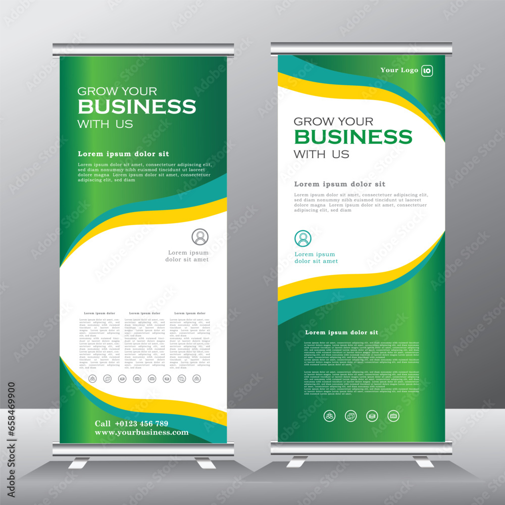 roll up banner design, green and yellow roll up banner design, vertical ...