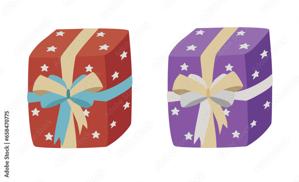 Gift box cartoon vector set. Present box cartoon vector set. Gift box ...