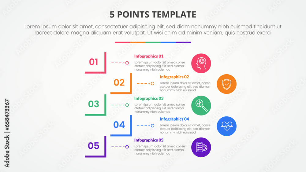 5 points stage template infographic concept for slide presentation with ...