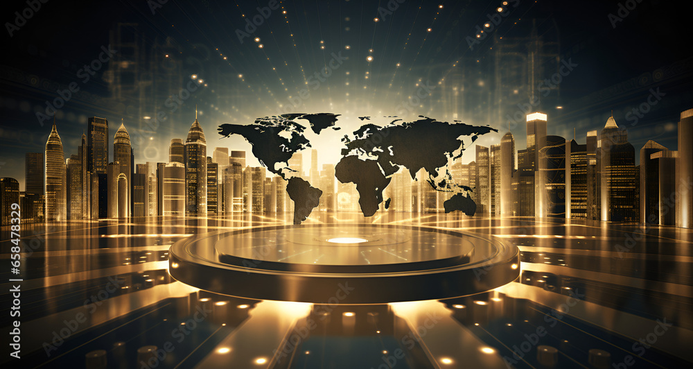 world map and globe Golden Illuminated World Map on Display Luxurious ...