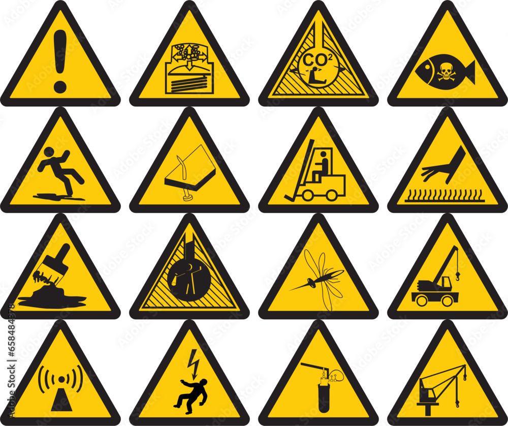 Signos de advertencia , precaución, alerta, triangulo amarillo ...