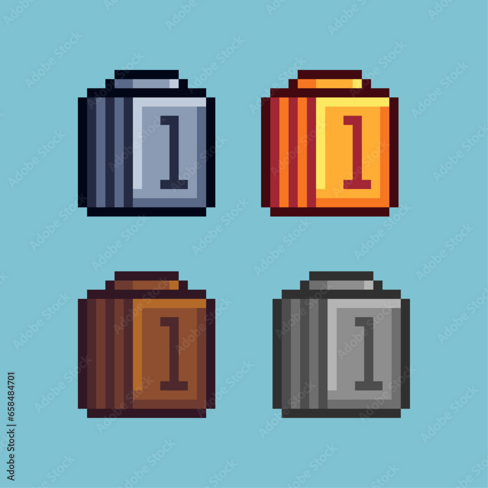 Pixel art sets of gold calendar o ne with variation color item asset. Simple bits of one ...