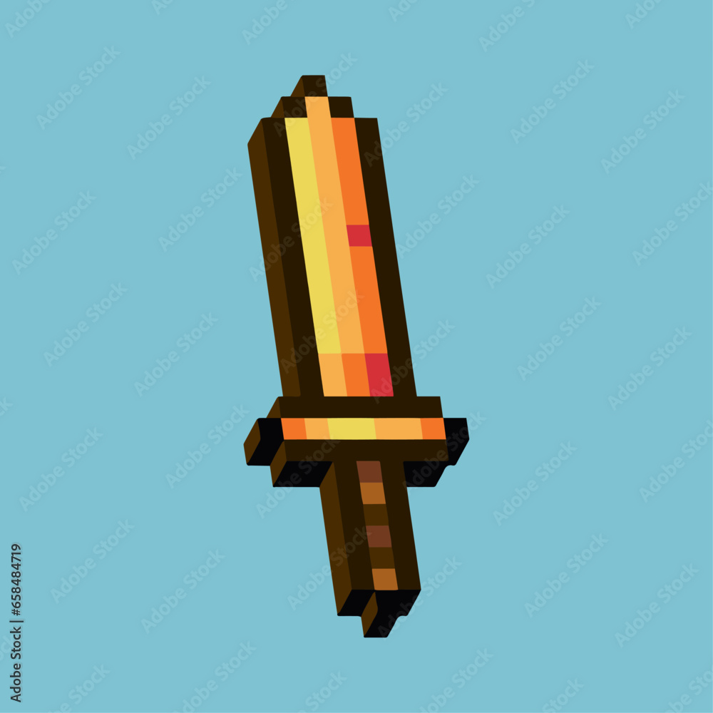 Isometric Pixel art 3d of gold sword for items asset. Golden sword on ...