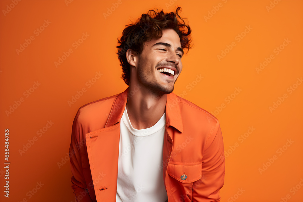 Colourful Portrait Of A Handsome Happy Man Laughing And Smiling Wearing