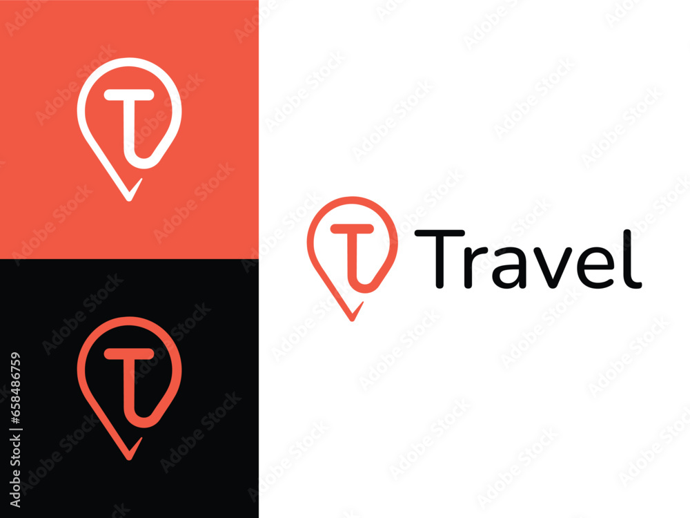 modern simple letter T travel trip tour with point pin map icon logo ...