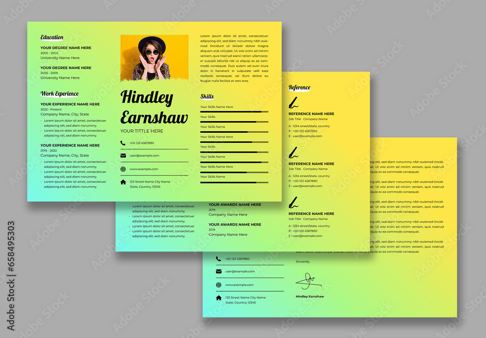Miniamalist Gradient Resume Template Design Stock Template | Adobe Stock