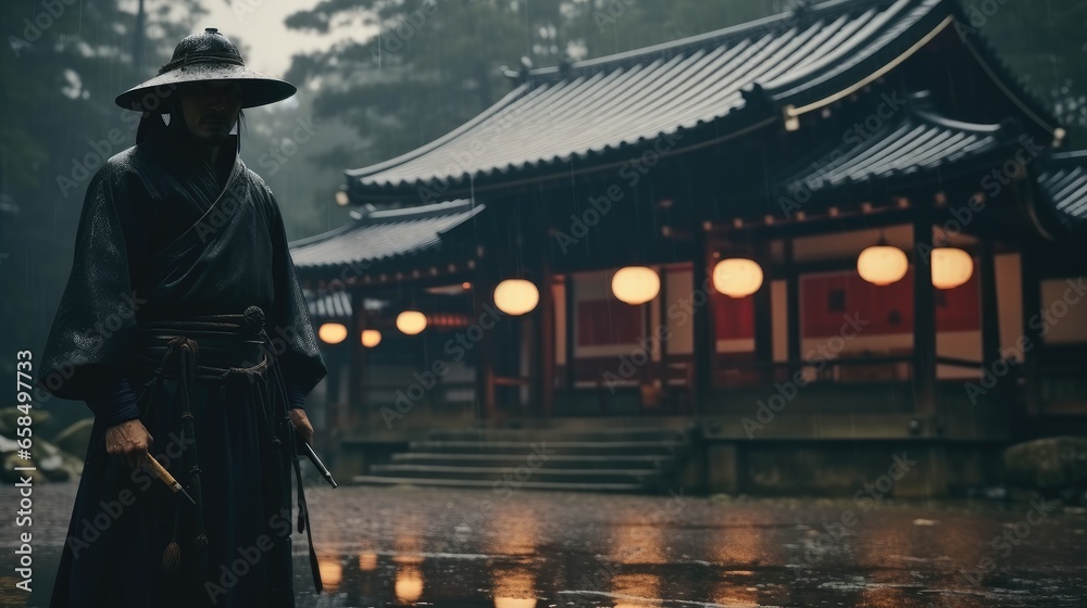 Traditional of Japanese, Epic samurai with a weapon sword standing in ...