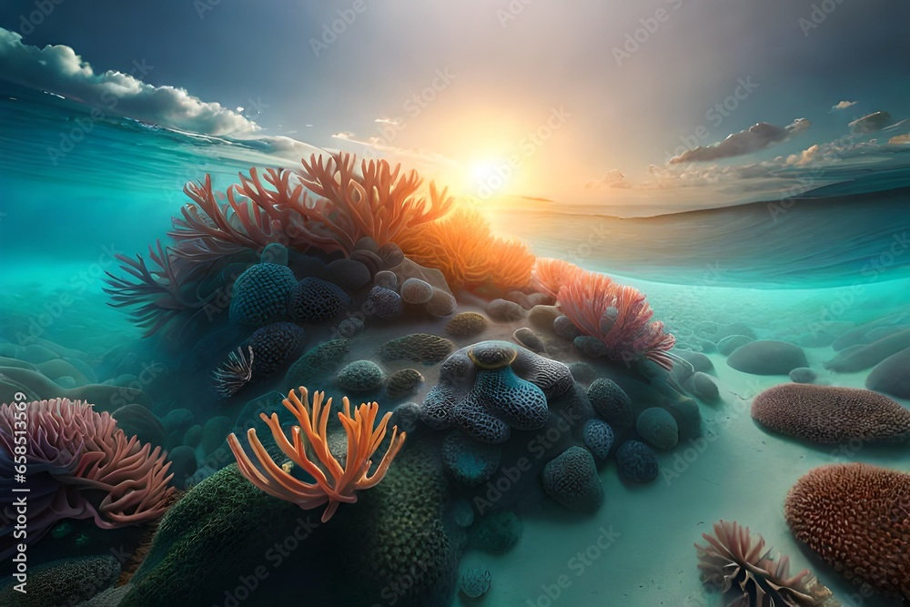 coral reef in the sea,Coral Cosmos, colorful coral reef filled with a ...