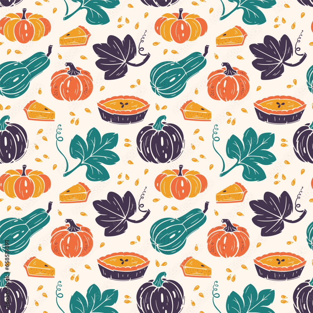 Vector Thanksgiving Day Repeating Background. Autumn Harvest Symbols ...