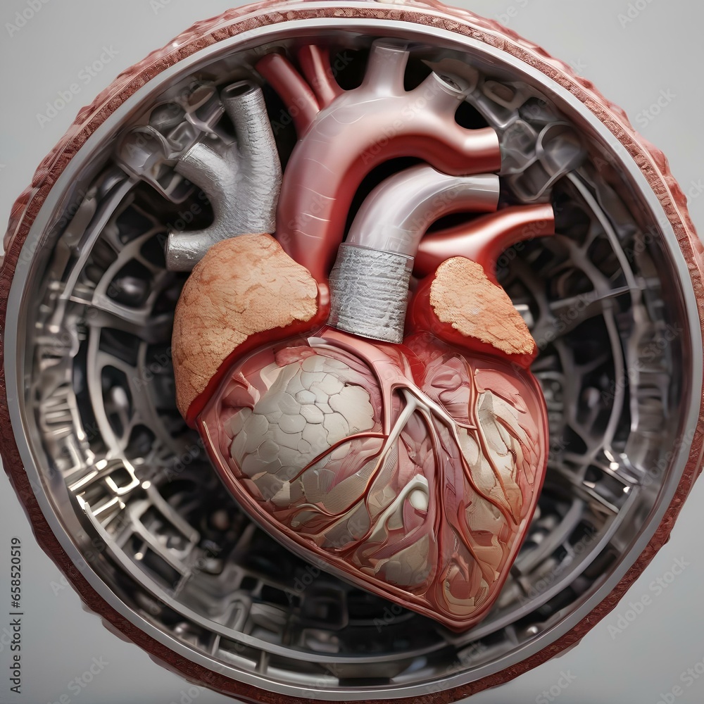 A cross-section of a human heart, showcasing its intricate chambers and ...