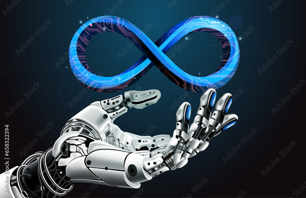 Metaverse AI technology on Artificial intelligence robot hand and Virtual space with Infinity ...