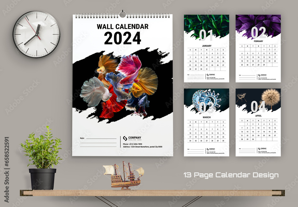 Wall Calendar 2024 Design With Nature Vibe Stock Template | Adobe Stock