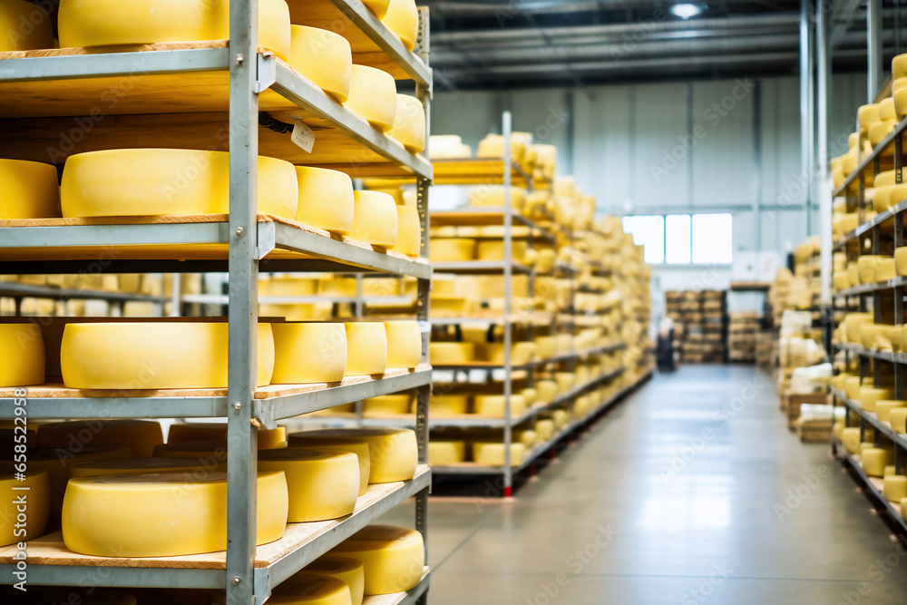 A large production room filled with many racks and shelves with ...