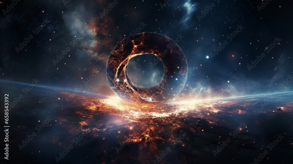 Space wallpaper with an abstract letter O design, a black hole over a ...