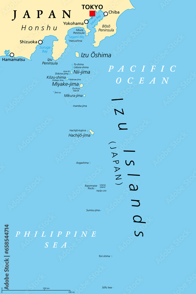 Poster Izu Islands, volcanic island group of Japan, political map ...